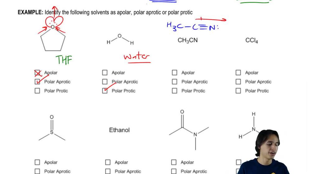 The difference between protic vs. aprotic solvents. | Pearson+ Channels